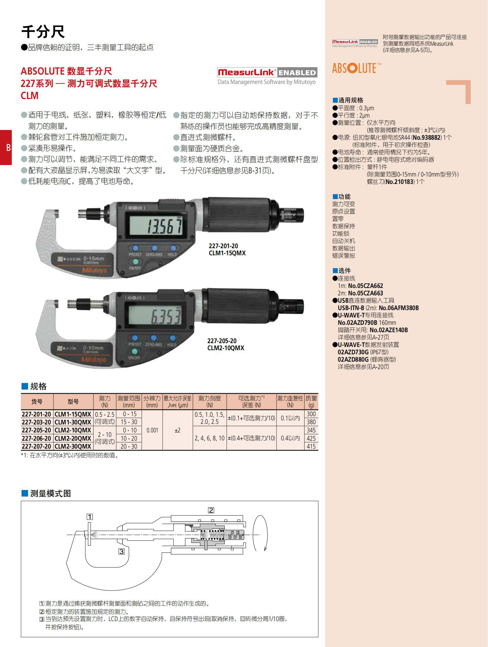 数显千分尺227系列_测力可调式数显千分尺CLM_三丰数显千分尺 - 广州市君翔自动化控制设备有限公司